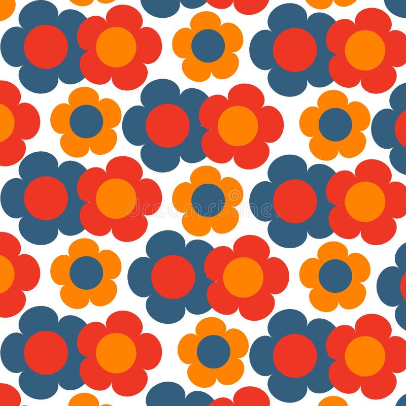 Preppy Blue Orange Hippie Flower Pattern Stock Illustration ...