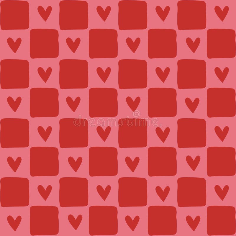 Retro Vintage Checkered Heart Y2K Pattern Pink and Red Background Stock ...