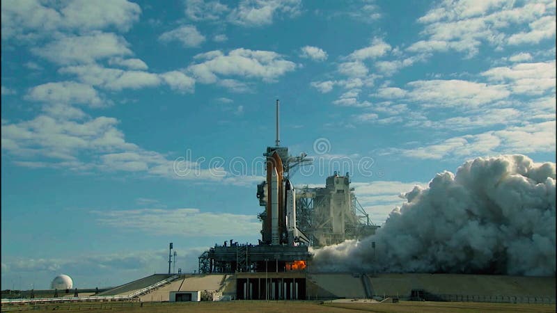 The Space Shuttle Lifts Off from the Launch Pad. Shuttle Engine Closeup ...