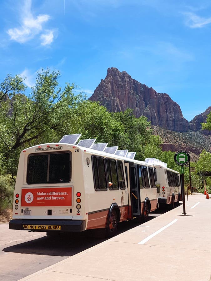 Zion shuttle buses stock photo. Image of road, nature - 5832228