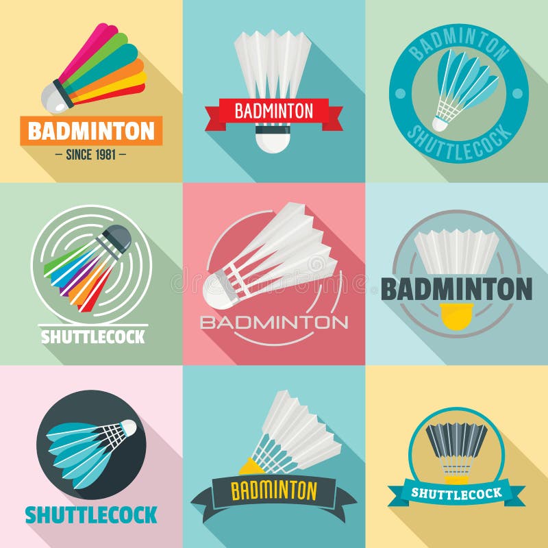 Shuttlecock Logo Set, Flat Style Stock Vector - Illustration of feather ...