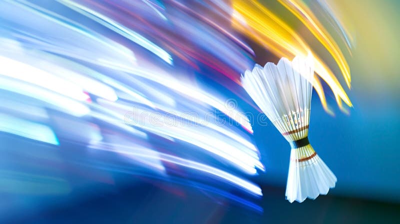 Shuttlecock in Motion with Vibrant Blue and Yellow Light Trails ...