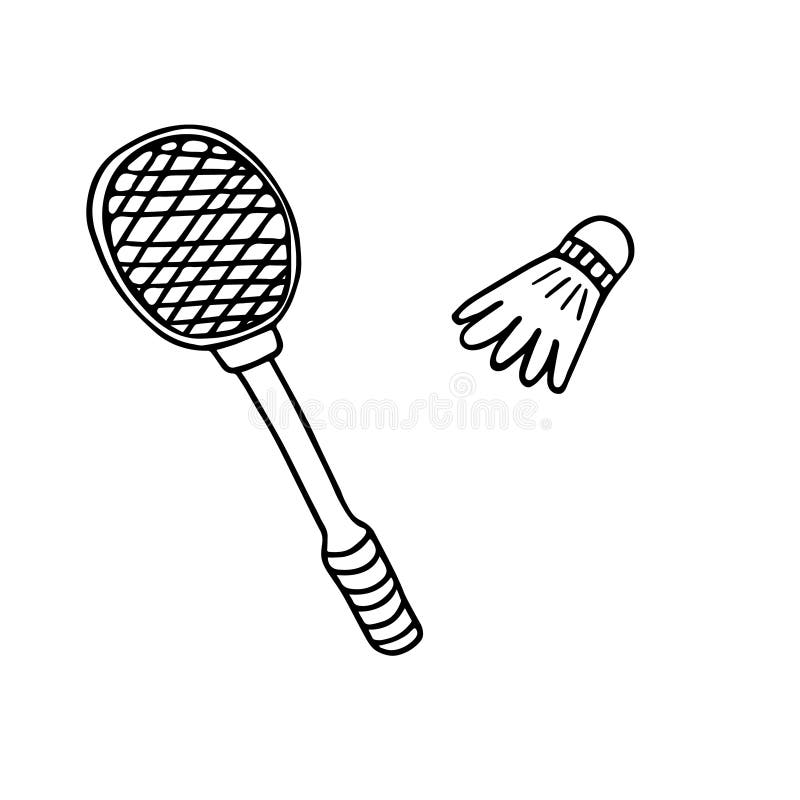 Shuttlecock and Racket for Badminton. Cute Hand-drawn Doodle. Vector ...