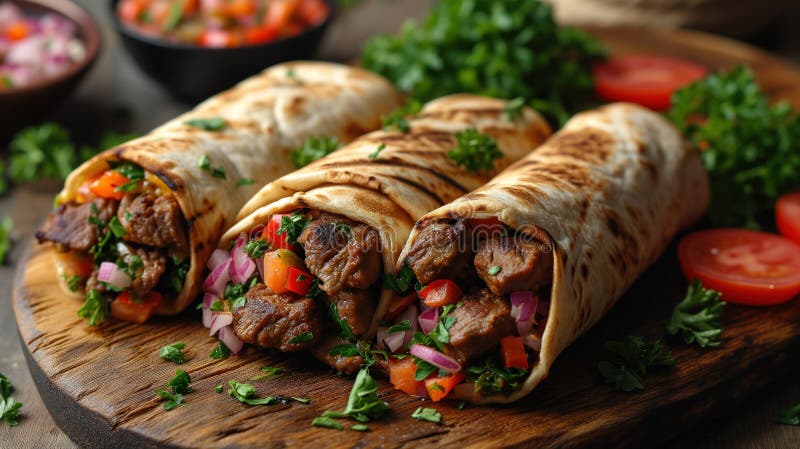 Shwarma with Meat and Vegetables Stock Illustration - Illustration of ...