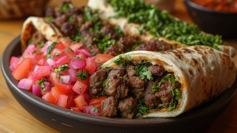 Shwarma with Meat and Vegetables Stock Illustration - Illustration of ...