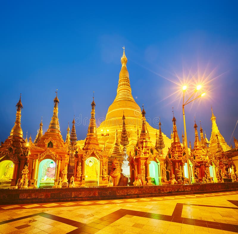Shwedagon Pagoda in Yangon. Night View Stock Image - Image of amazing ...