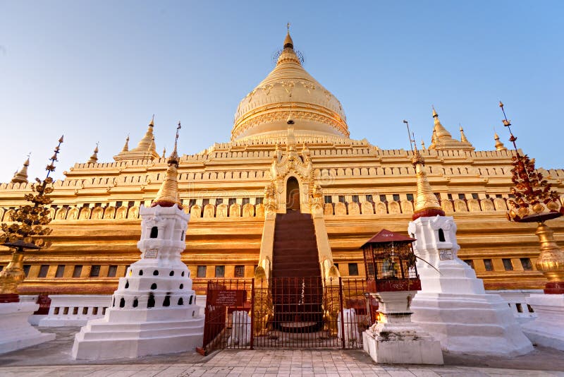 Shwezigon Pagoda, Bagan, Myanmar. Stock Image - Image of color ...