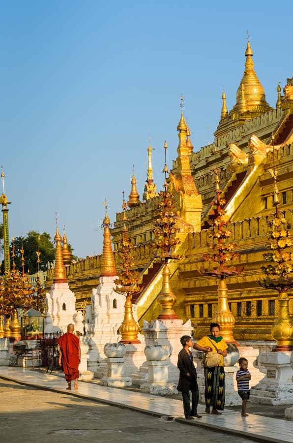 Shwezigon pagoda, Myanmar editorial image. Image of blue - 37547920