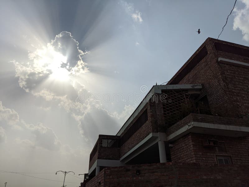 Blue Sky with Clouds and Sun Beams Editorial Stock Image - Image of ...