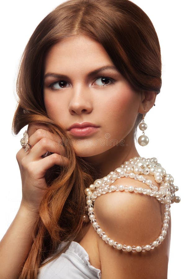 Shy girl with necklace stock image. Image of isolated - 22853991