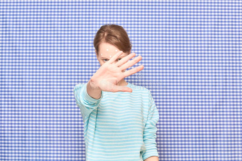 Shy Girl With White Spots Of Cosmetic Product Is Hiding Her Face Stock Image Image Of