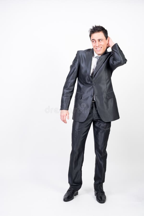 Shy man in suit stock image. Image of body, business - 178601591
