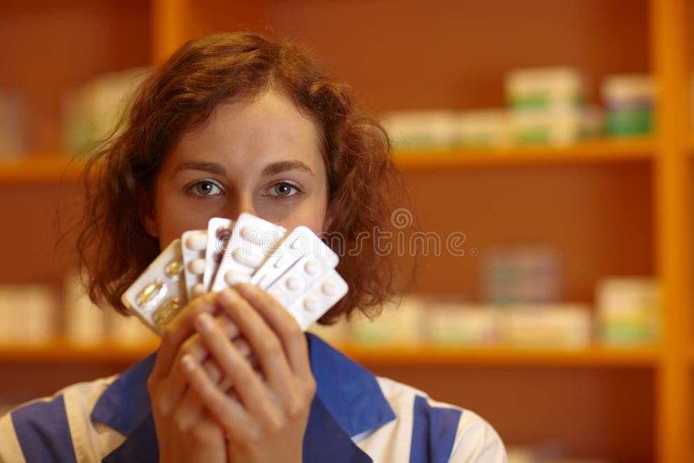 Shy pharmacist stock image. Image of european, pill, offer - 12113843