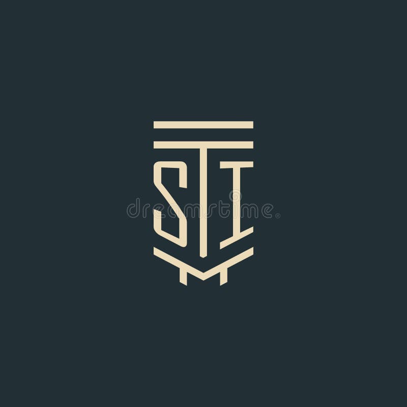 SI Initial Monogram with Simple Line Art Pillar Logo Designs Stock ...