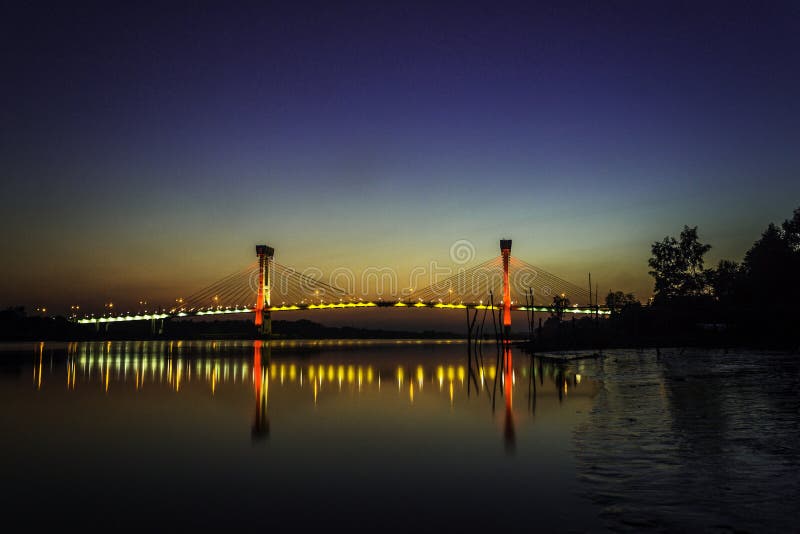 Siak Bridge stock image. Image of bridge, siak, sunset - 127555241