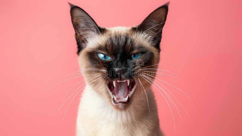 Siamese, Angry Cat Baring Its Teeth, Studio Lighting Pastel Background ...
