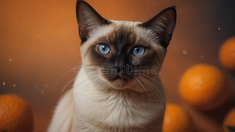 Siamese Cat with an Angry Expression on an Orange Background. Stock ...