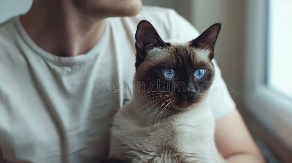 Man Holding a Siamese Cat.AI Generated Image Stock Image - Image of ...