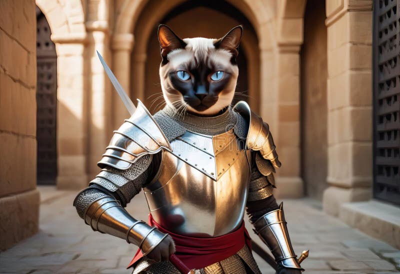 The Siamese Cat Knight in Stunning Stock Illustration - Illustration of ...
