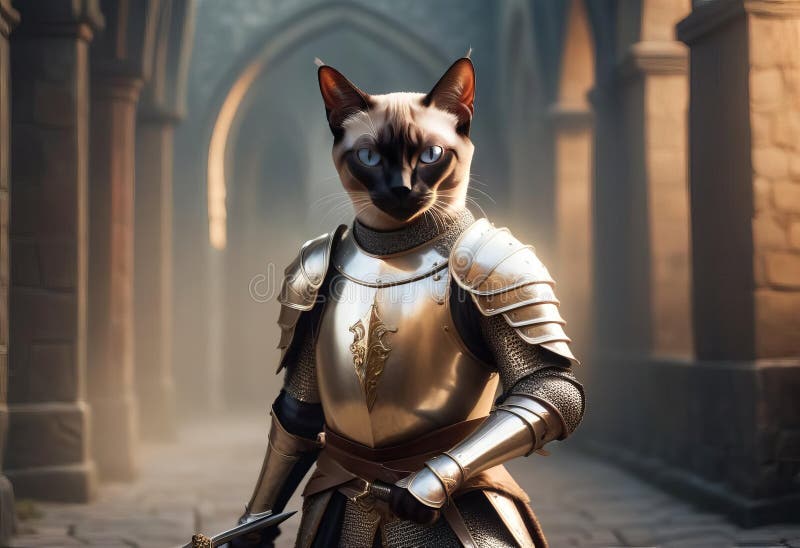 The Siamese Cat Knight in Stunning Stock Illustration - Illustration of ...