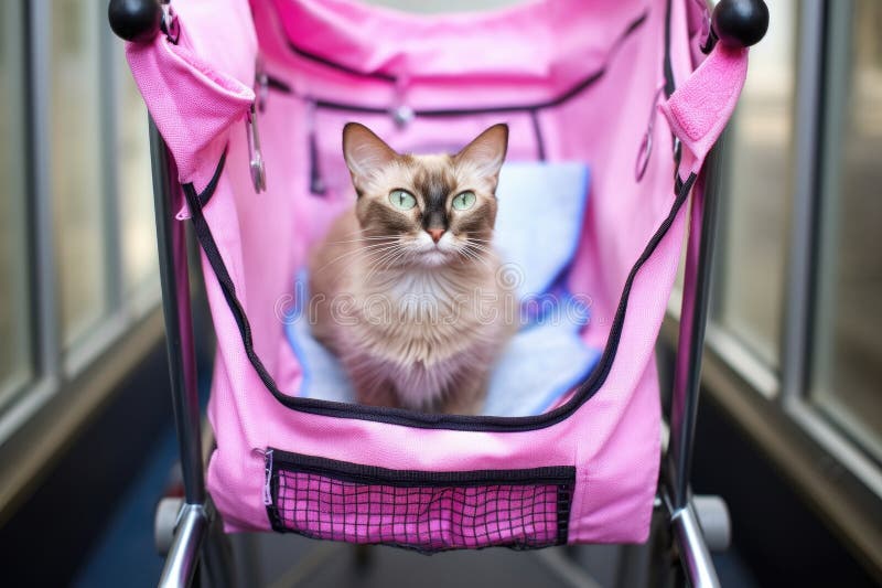 A Siamese Cat Lounging in a Pink Baby Stroller Stock Photo - Image of ...