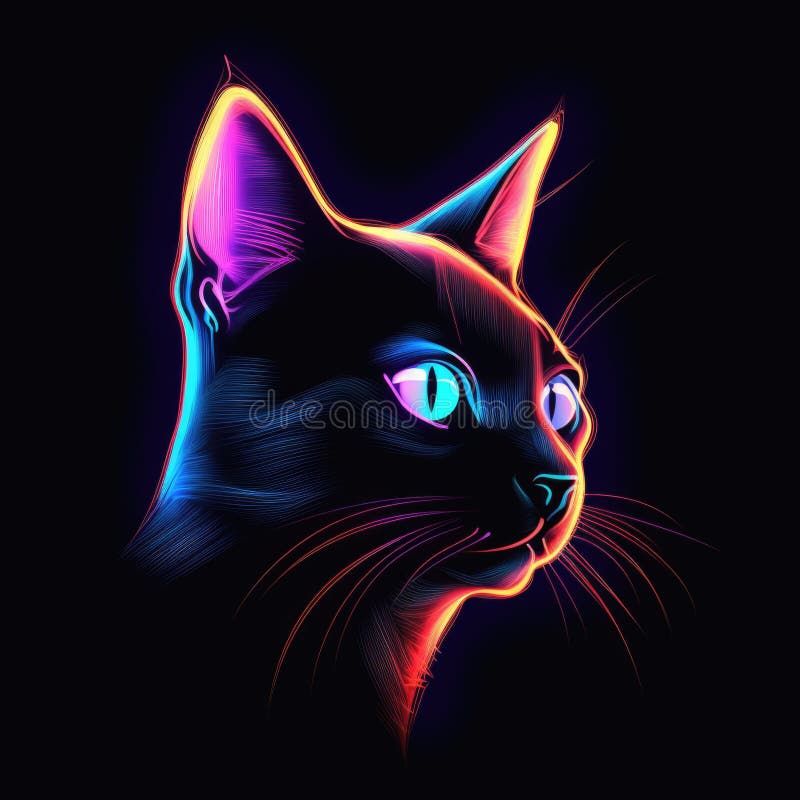 Siamese Cat. Neon Outline Icon with a Light Effect Stock Illustration ...