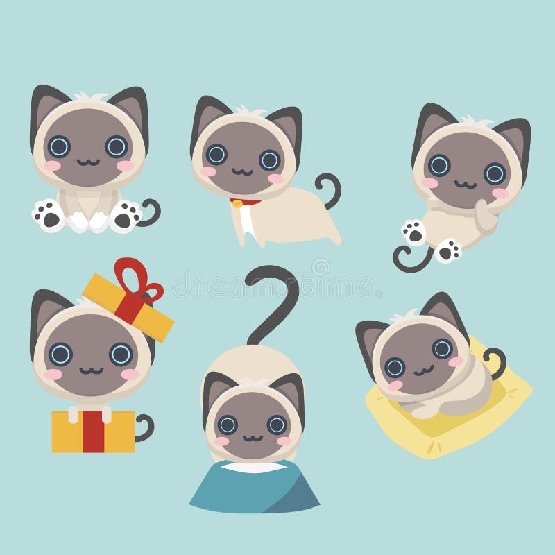 Siamese Cat Set Stock Vector Illustration Of Comic 97598265