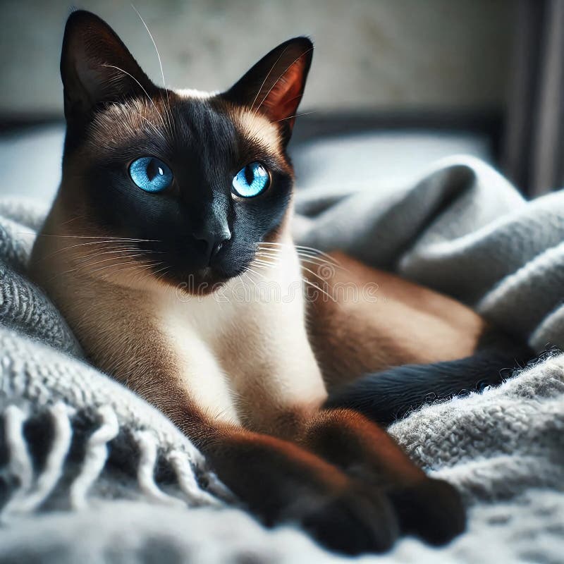 Siamese Cat with Striking Blue Eyes and Cream-colored Body with Dark ...