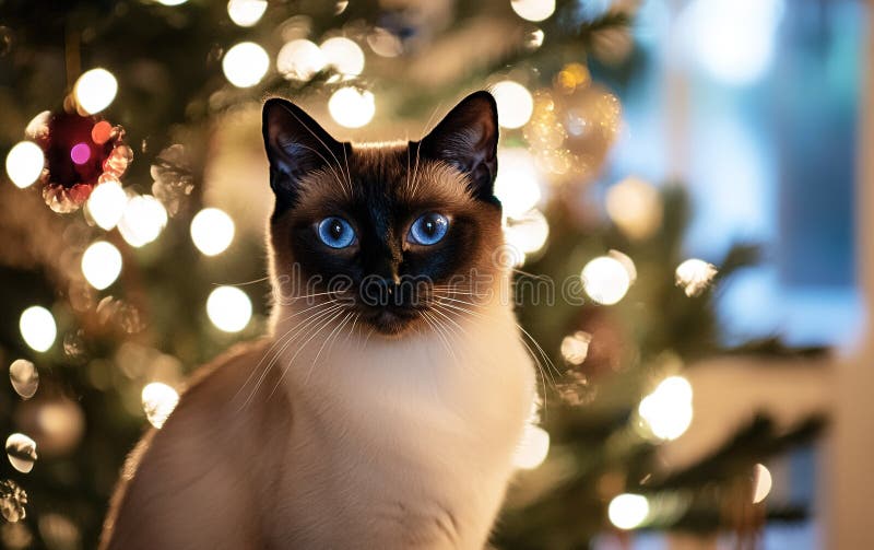 Siamese Cat with Striking Blue Eyes Sits Elegantly in Front of a ...