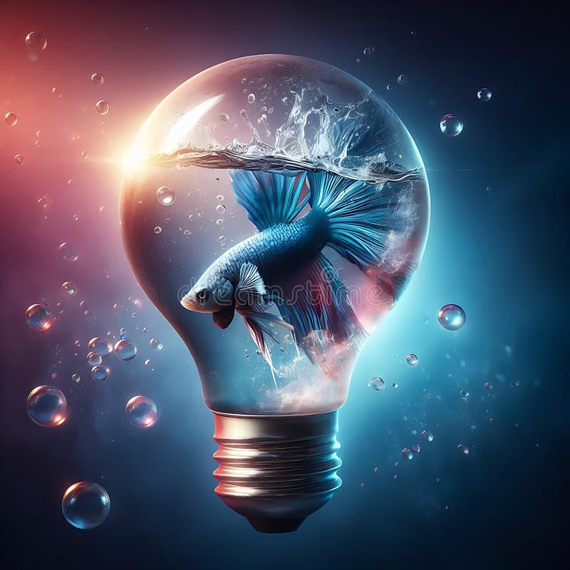 Siamese Fighting Fish Inside an Illuminated Light Bulb Filled with ...