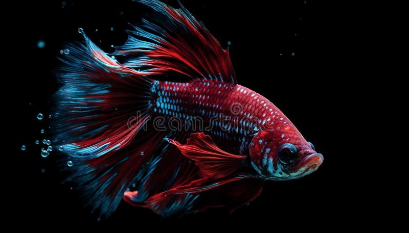 Siamese Fighting Fish Swimming in Dark Water, Displaying Vibrant Colors ...