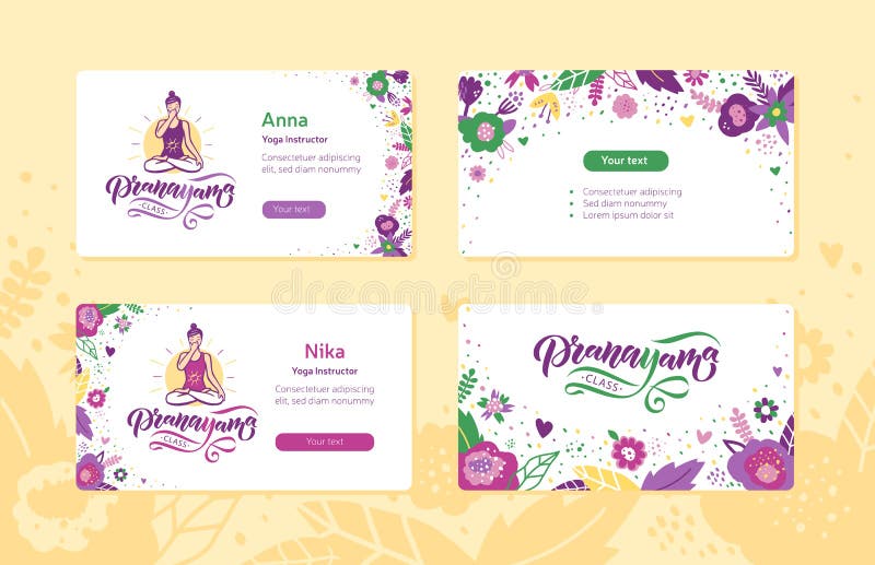 Pranayama Yoga Visit Cards. Woman in Cross-legged Pose Practicing ...