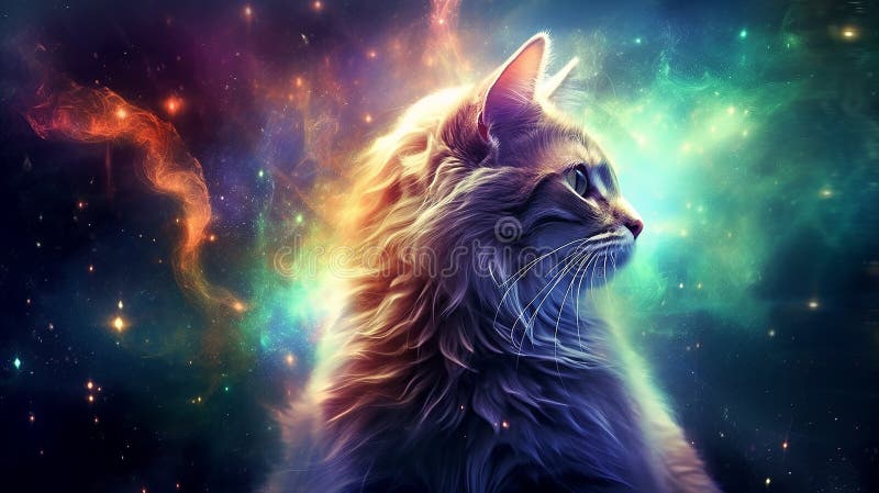 Siberian Cat On Abstract Space Background Stock Illustration Illustration Of Happy Mammal