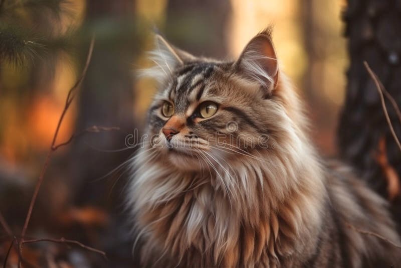 Siberian Forest Cat in Forest. Stock Illustration - Illustration of ...