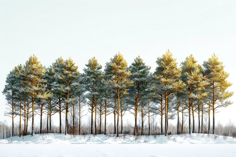 Siberian Forest, Spruce Trees in Spring on White Background, Panorama ...