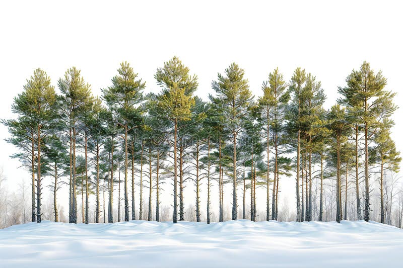 Siberian Forest, Spruce Trees in Spring on White Background, Panorama ...