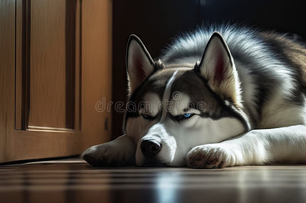 Siberian Husky Dog Napping Peacefully on the Floor at Home Stock ...