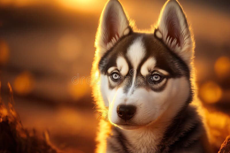 Siberian Husky Dog with Two Toned Eyes and Bokeh Sunlight Stock ...