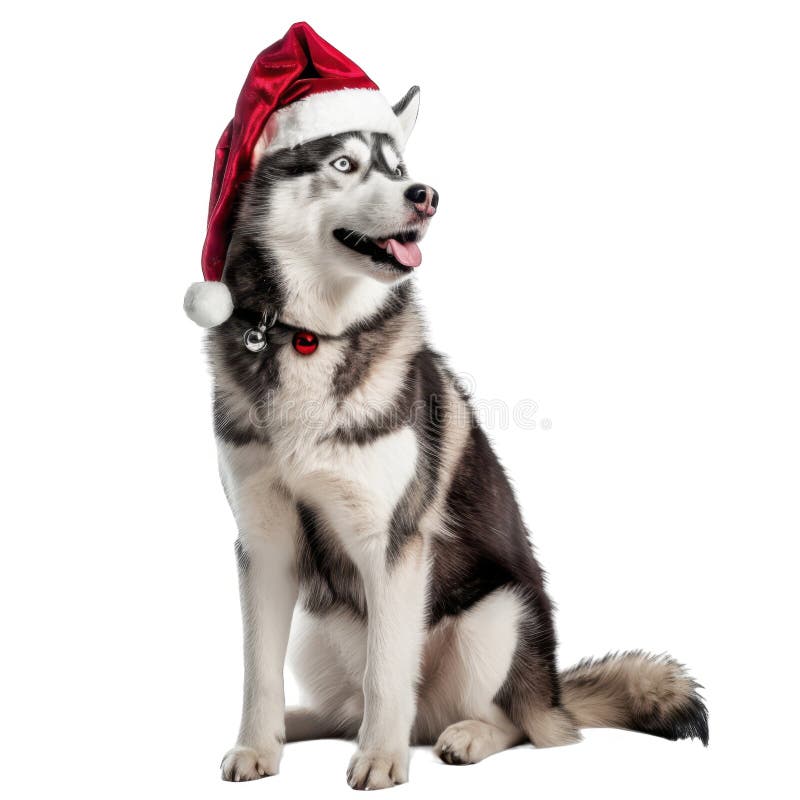 Siberian Husky Dog Wearing a Santa Hat Stock Image - Illustration of ...