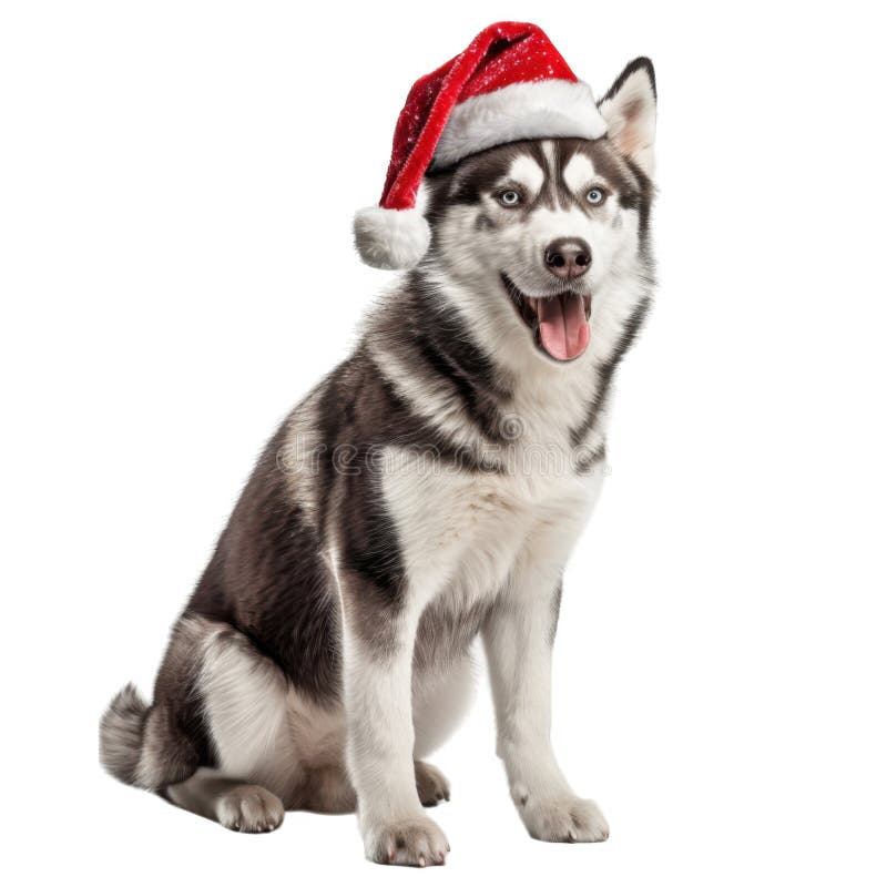 A Siberian Husky Dog Wearing a Santa Hat Stock Photo - Illustration of ...