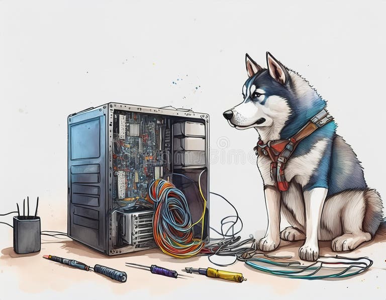 Siberian Husky Next To Broken PC Computer Stock Photo - Image of ...