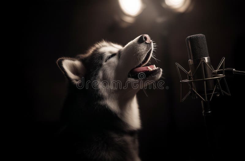 Siberian Husky Puppy with Microphone Stock Illustration - Illustration ...