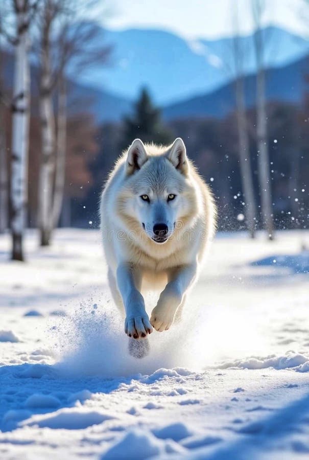 Siberian Husky Running in the Snow in Winter Forest. Stock Image ...