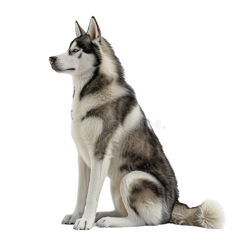 Siberian Husky Sitting and Looking Away Stock Photo - Illustration of ...