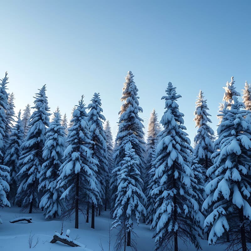 Siberian Snowy Pines with Warm Sunlight Stock Illustration ...