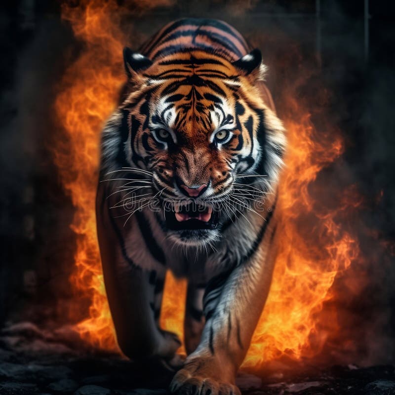 Siberian Tiger on Black Background with Burning Effect. Generative AI ...