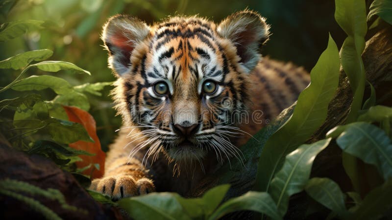 Siberian Tiger Cub in Deep Forest Stock Photo - Image of hunter ...