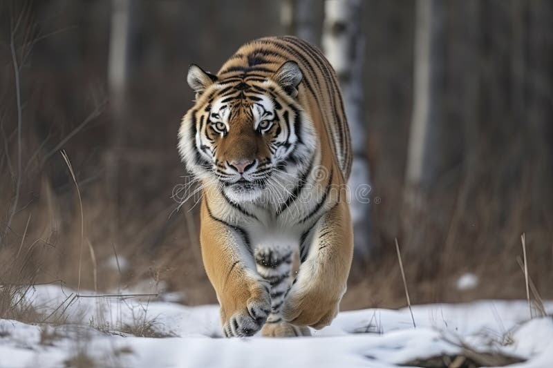 Siberian Tiger Running. Beautiful, Dynamic Stock Image - Image of extra ...