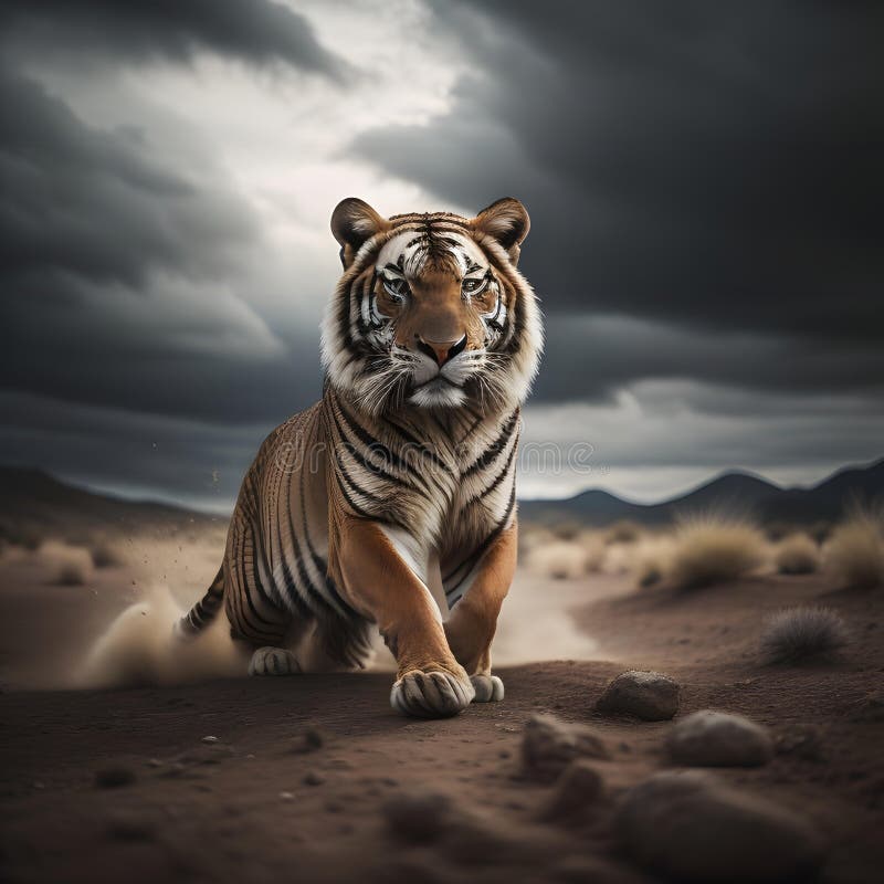 Siberian Tiger Walking in the Desert. Generative Ai Stock Illustration ...