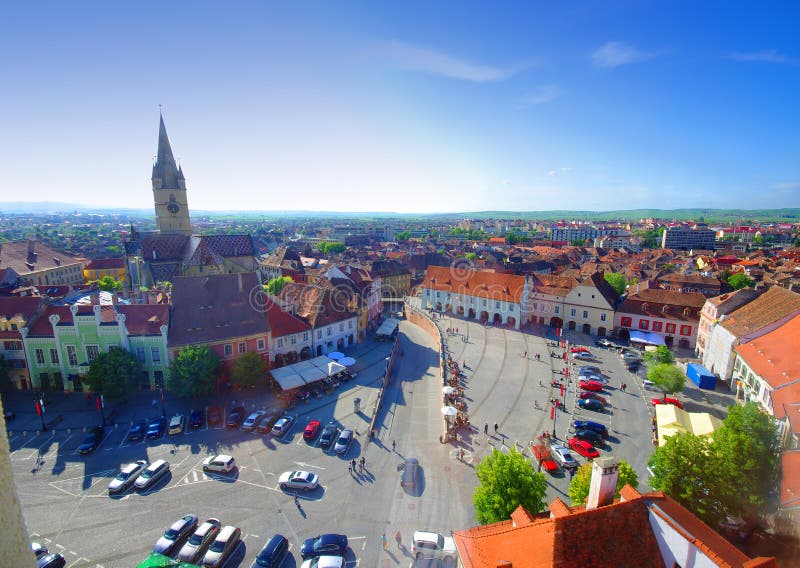 Sibiu city in Transylvania stock photo. Image of building - 94396374
